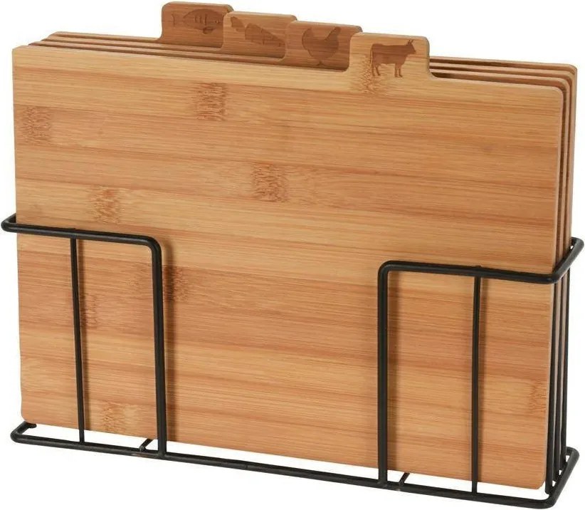 Sada 4 ks bambusových prkének na krájení ve stojanu TIMBER hnědá