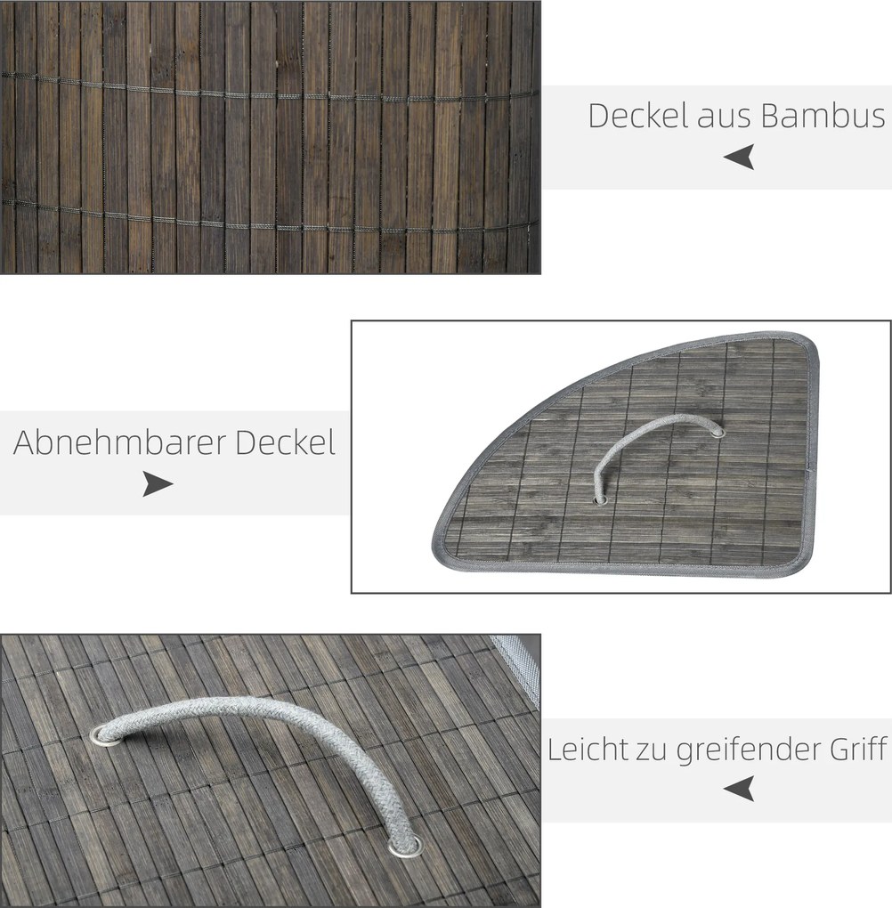 HOMCOM Bamboo Koš na Prádlo s Víkem 55L, Sběrač Prádla s Rukojeťmi, Odnímatelný Prádlo Vak, Rohový Koš na Prádlo pro Koupelnu, Ložnici, Šedý