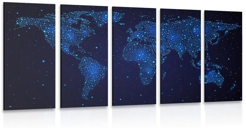 5-dílný obraz mapa světa s noční oblohou - 200x100 cm