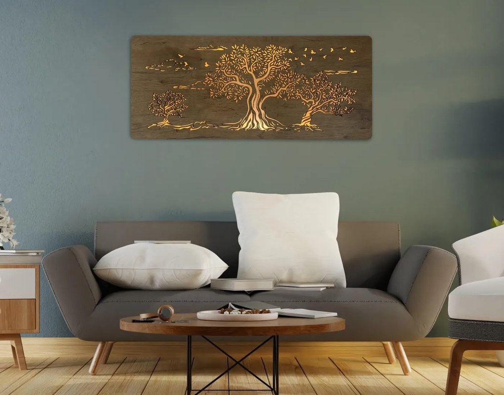 Li-Go "Tři olivy" světelný obraz 230V 110x50cm provedení povrchu: dub světlý