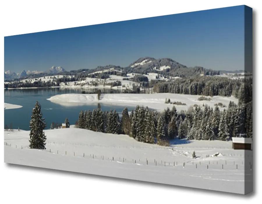 Obraz na plátně Jezero Sníh Krajina Hory 140x70 cm