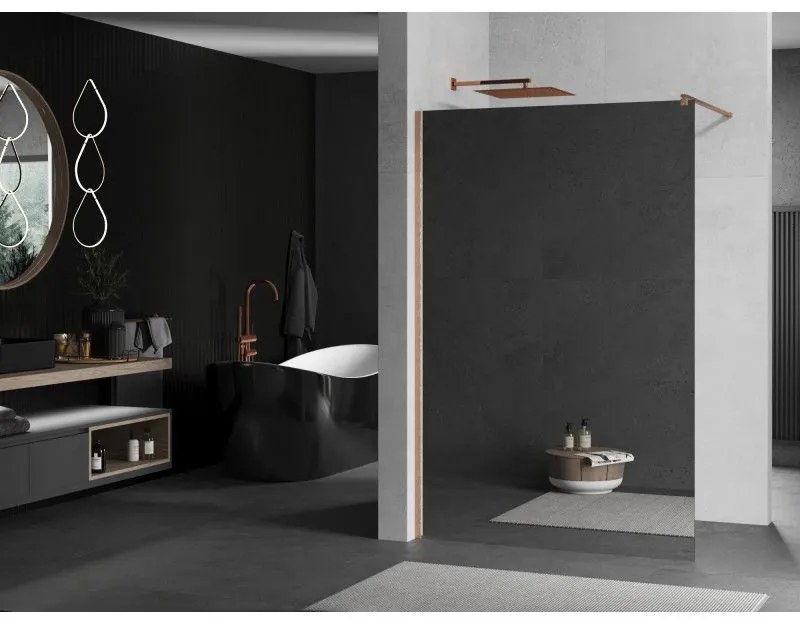 Mexen Kioto, sprchová zástěna Walk-In 80 x 200 cm, 8mm sklo vzor zrcadlo, měděný matný profil, 800-080-101-65-50