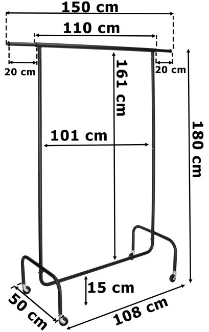 Věšákový stojan na kolečkách HARUN černý