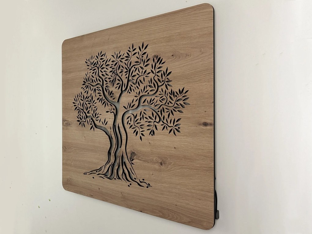 Li-Go "Olivovník" světelný obraz s baterií 62x62cm varianta ovládání: manuál/pohybové čidlo, provedení povrchu: dub světlý