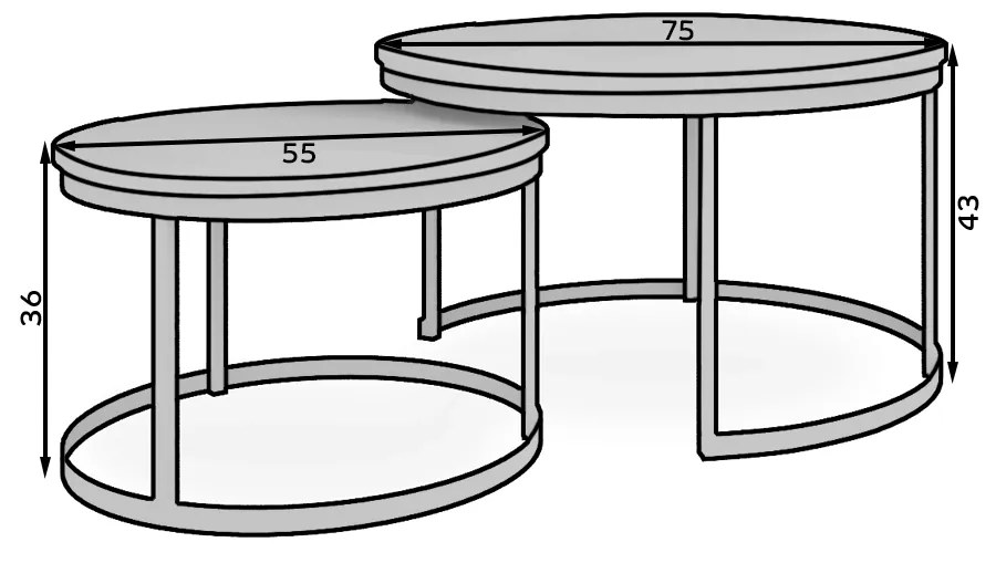ADRK Konferenční stolek OKIN 2in1 W-B 75, černá/bílá