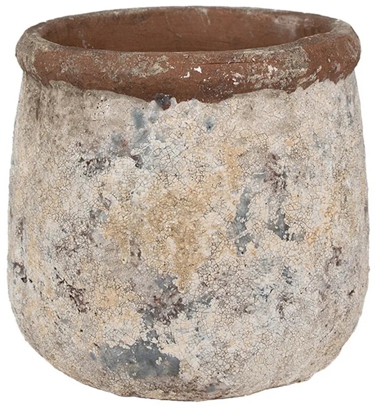 Dekorativní béžovo-zelený antik terakotový květináč Teracci - Ø 18*17 cm