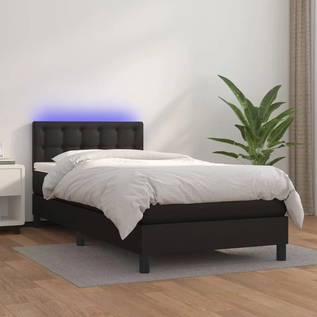 Box spring postel s matrací a LED černá 90x190 cm umělá kůže 3134195