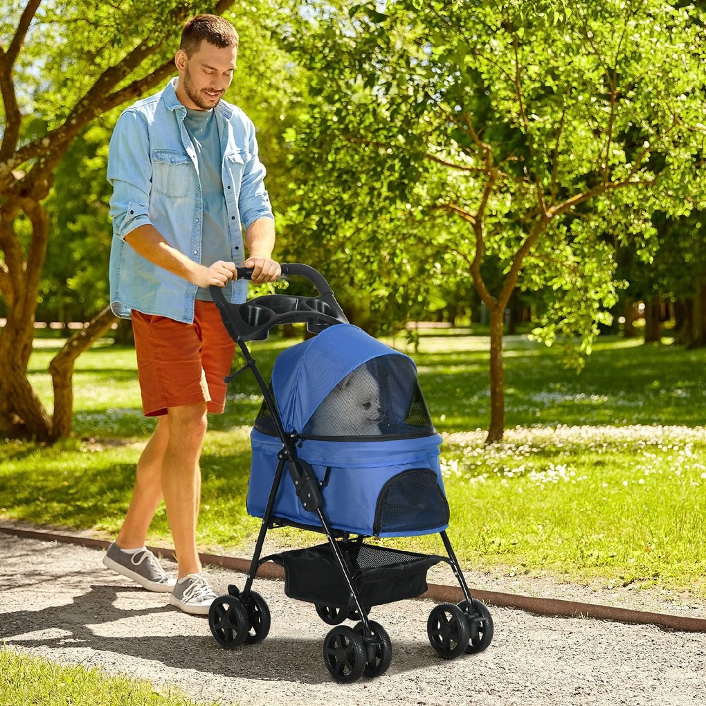 PawHut kočárek pro psy se skládací funkcí Kočárek pro malé psy a kočky kočárek pro kočky Oxford Blue 67 x 45 x 96 cm