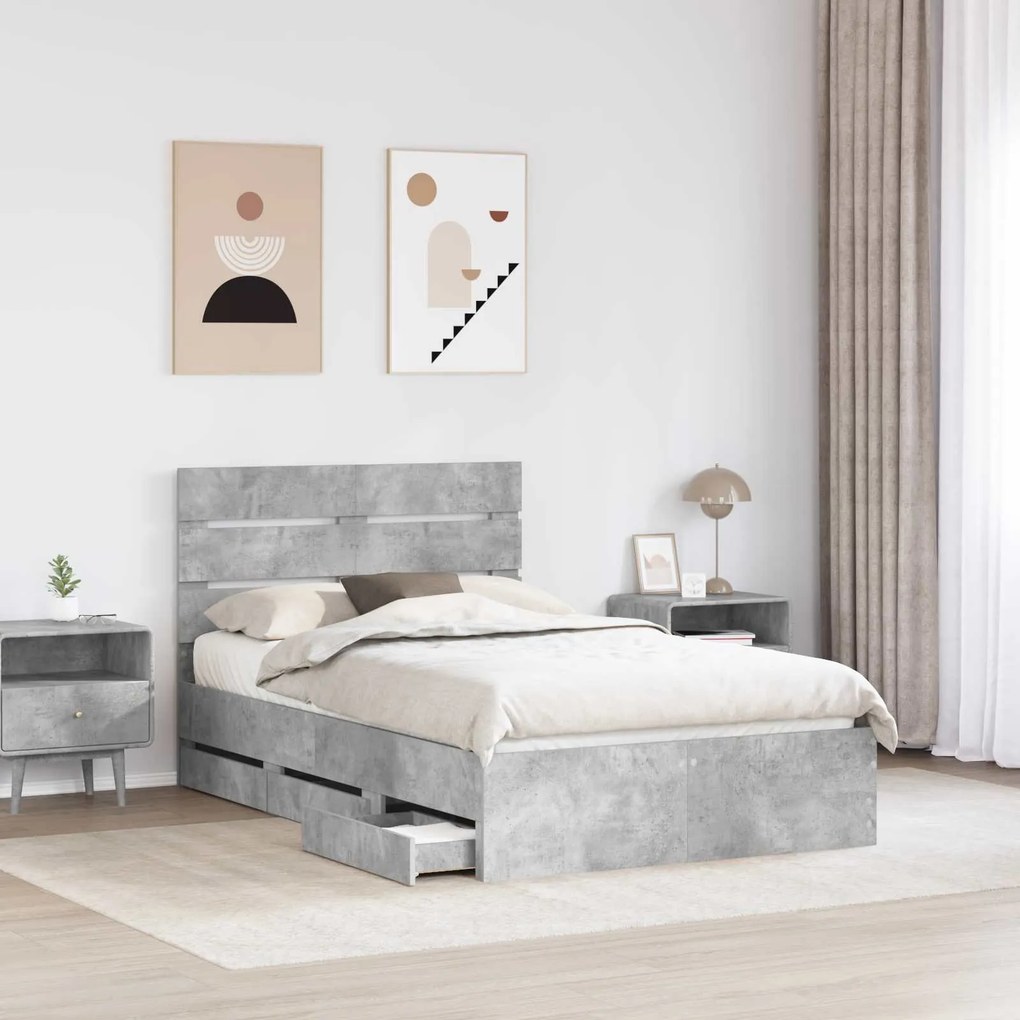 Rám postele s čelo Betonově šedá 135 x 190 cm Inženýrské dřevo 3411840