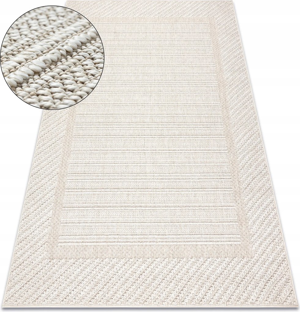 Koberec Plochý Tkaný Jersey Rámeček béžový sisal outdoor smyčka 180x270 cm