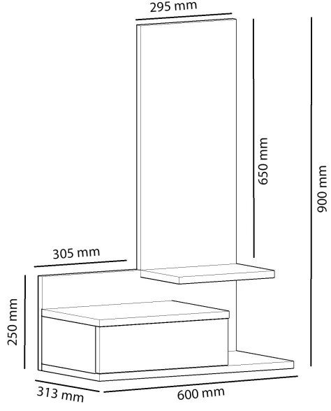 Nástěnná police se zrcadlem ROZELLA 90x60 cm béžová/antracit