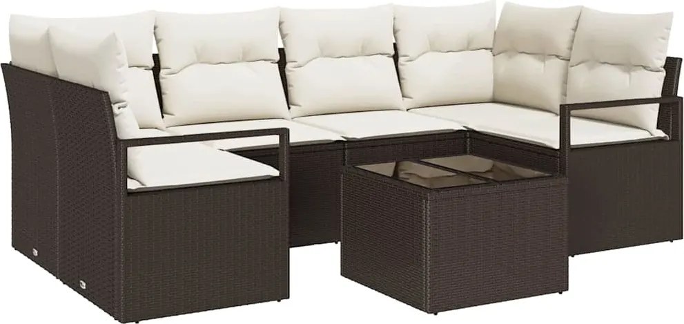Set pohovek 7 ks 6-Počet míst Hnědá a krémová polyratan 3346278