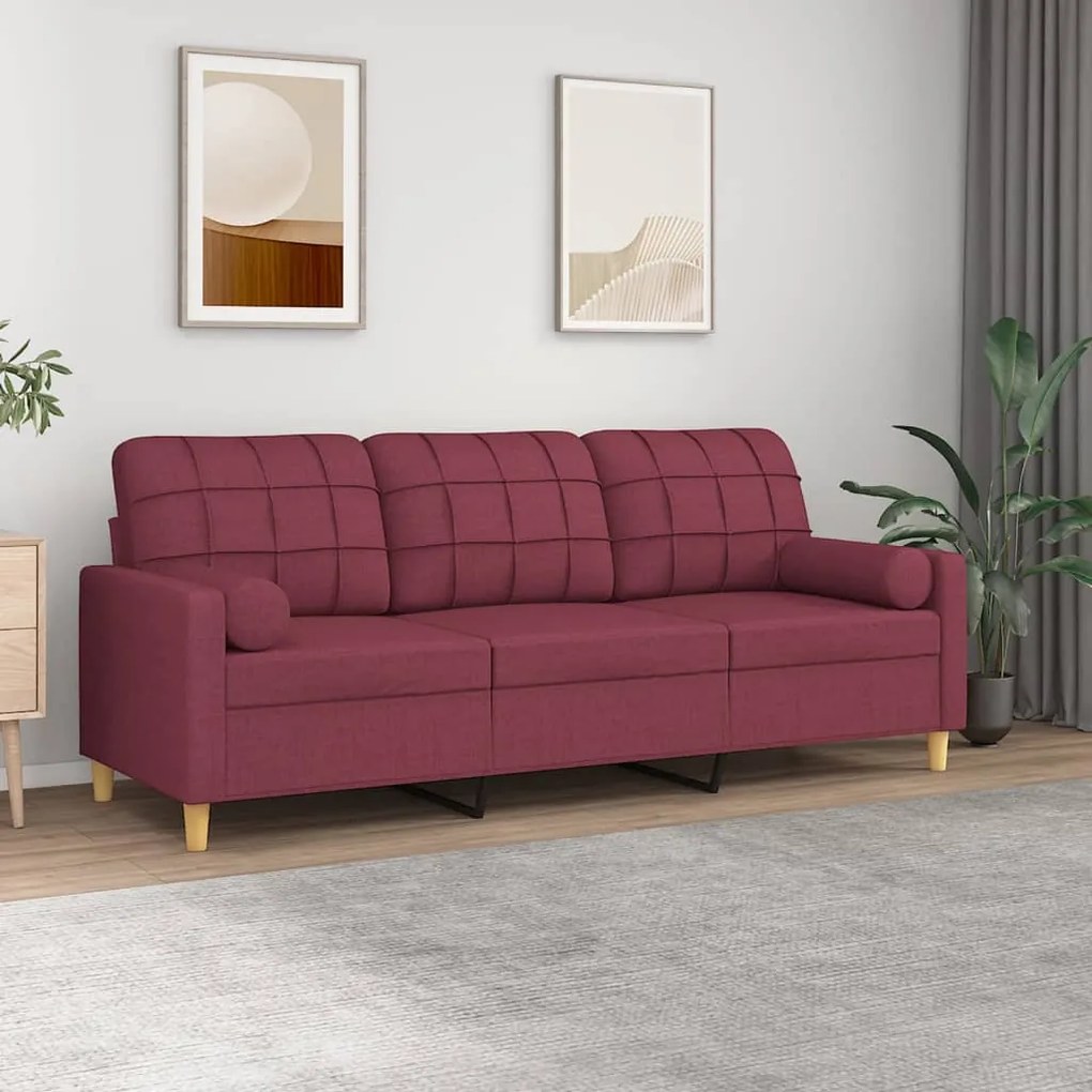 3místná pohovka s polštáři vínová 180 cm textil 3200796