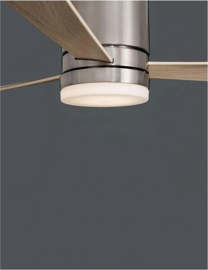 NV 9953016 Stropní ventilátor se světlem SATIN broušený nikl ocel a sklo dřevěné listy 5 rychlostí 35W LED 18W 3000K - NOVA LUCE