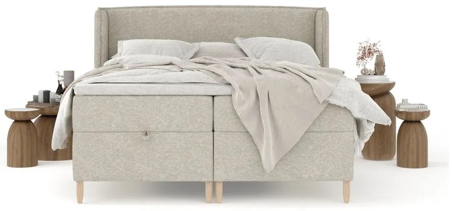 Světle šedá boxspring postel s úložným prostorem 160x200 cm Monpelli – Maison de Rêve