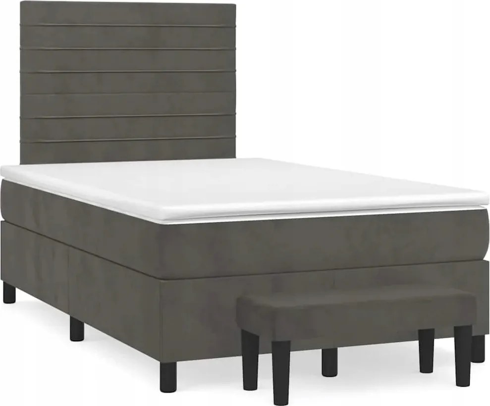 Box Spring Postel S Matrací Samet Tmavě Šedá vodorovné pruhy 120 x 190 cm