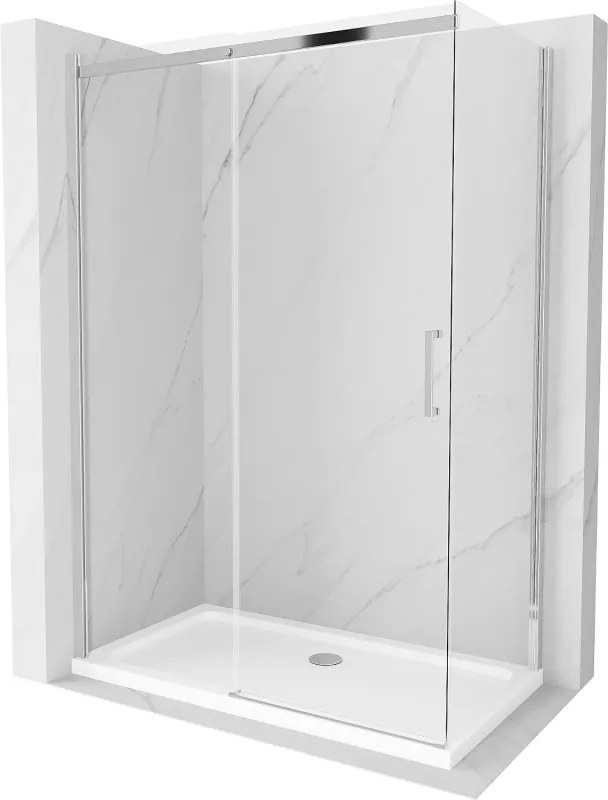 Mexen Omega posuvný sprchový kout 140 x 80 cm, 6mm sklo, chromový profil-čiré sklo + slim sprchová vanička 5cm, 825-140-080-01-00-4010