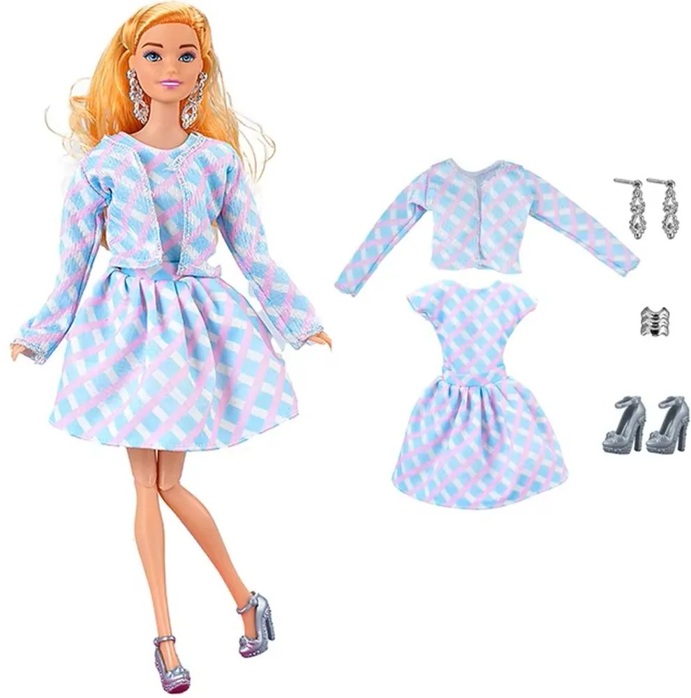 Módní oblečení pro Barbie - sada oblečení s doplňky Varianta: J růžovo modrý set s doplňky