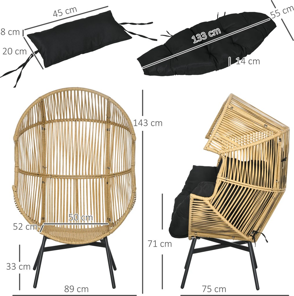Outsunny ratanové zahradní křeslo proutěné křeslo se silným sedákem ve tvaru vajíčka 120 kg nosnost pro terasu zahradu písek |