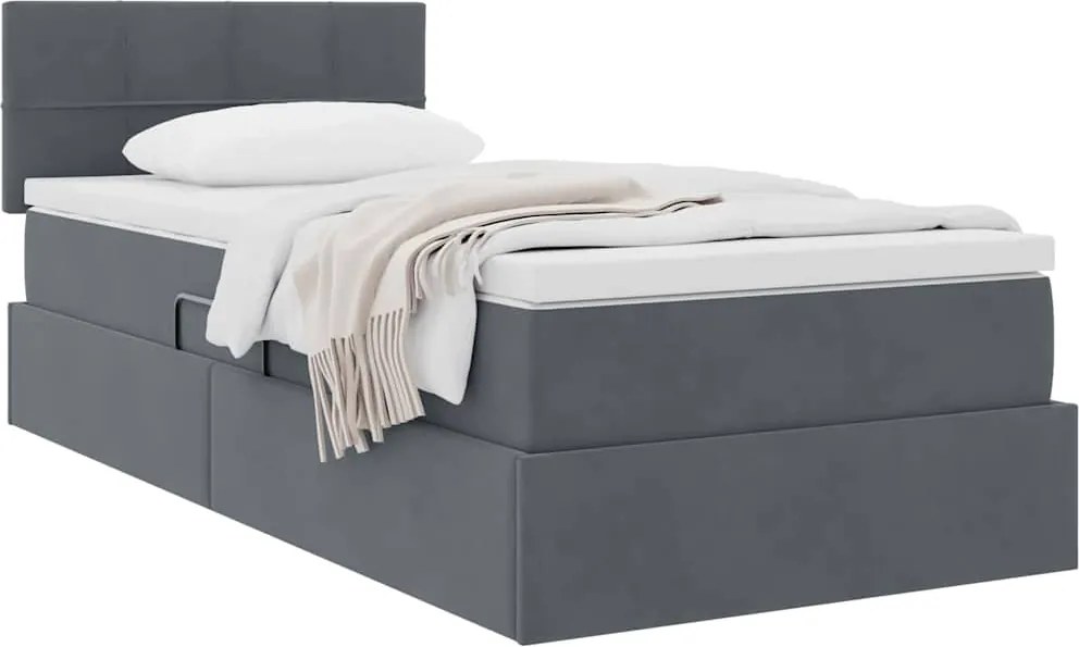 Postel s úložným prostorem s čelo Tmavě šedá 100 x 200 cm samet 3370738