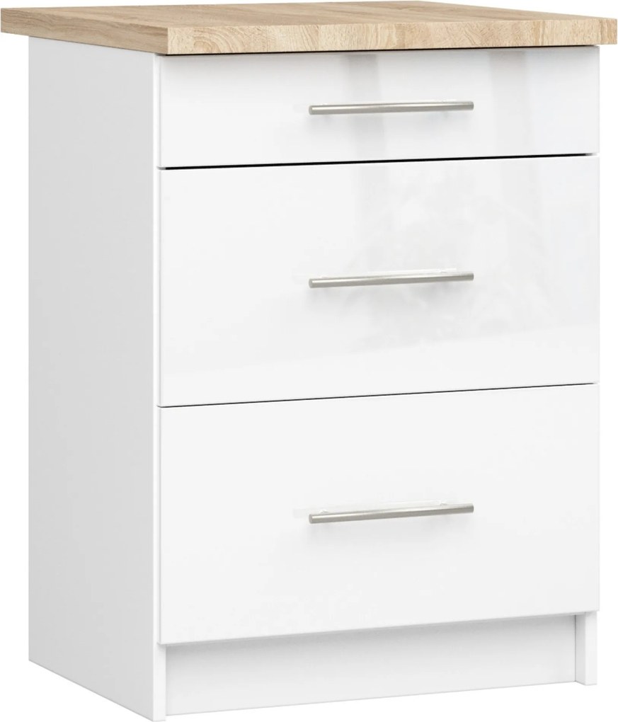 Kuchyňská skříňka Olivia S60 3SZ bílá/bílý lesk