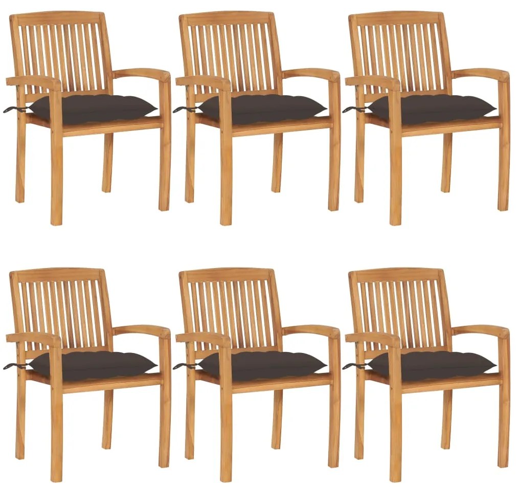 Stohovatelné zahradní židle s poduškami 6 ks masivní teak 3073275