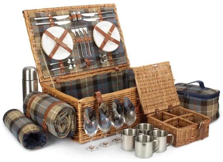 Willow Direct Piknikový koš COUNTRY DELUXE proutěný pro 4 osoby s dekou