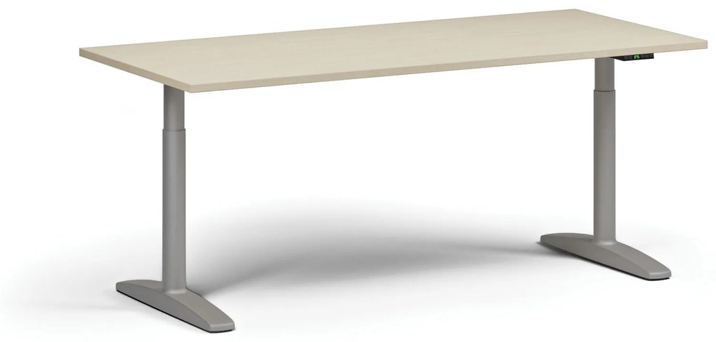 Výškově nastavitelný stůl OBOL, elektrický, 675-1325 mm, deska 1800x800 mm, šedá zaoblená podnož, buk