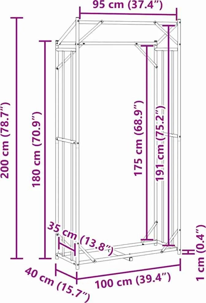 vidaXL Stojan na palivové dřevo s krytem proti dešti 100x40x200 cm [4104948]