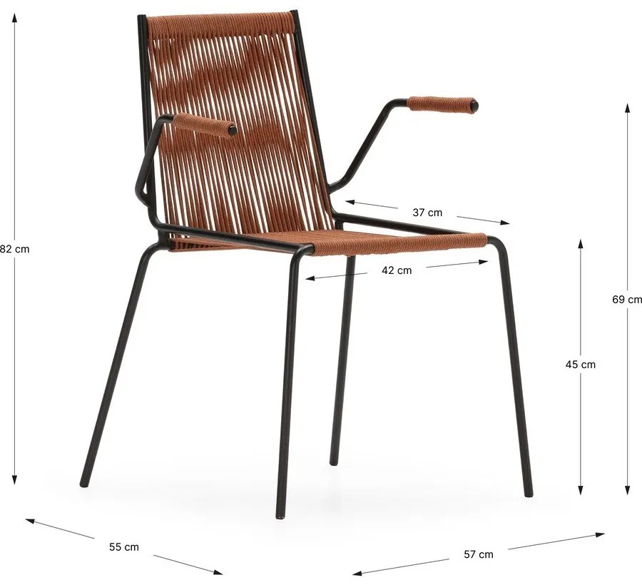 Kovové jídelní židle v sadě 2 ks s područkami/stohovatelné v terakotové barvě Emily – Marckeric
