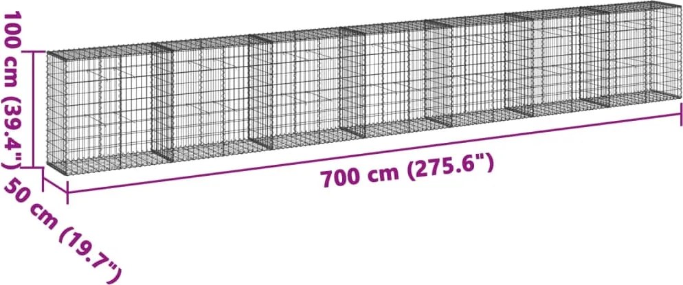 Gabionový koš s víkem 700 x 50 x 100 cm pozinkované železo 3295148