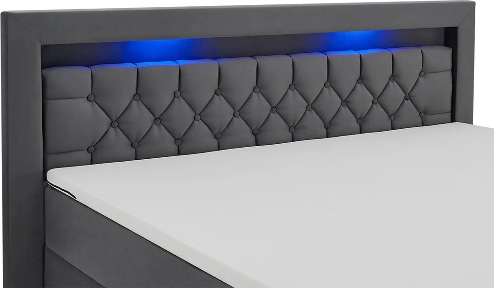Juskys Postel boxspring Leona se sametovým potahem Barva: šedá, Velikost: 180 cm