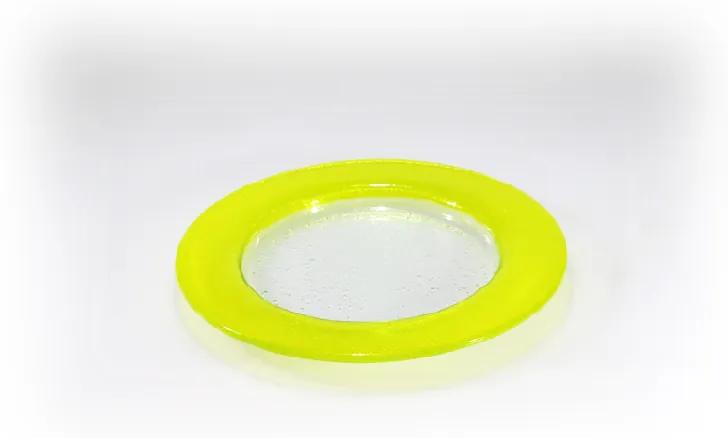 BDK-GLASS Kulaté talíře BAND - se žlutým okrajem Průměr: 32cm