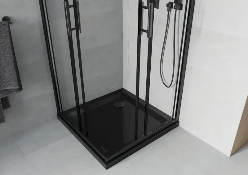 Mexen Rio Čtvercová sprchová kabina 70 x 70 cm, transparentní, černá + vanička Flat, černá - 860-070-070-70-00-4070B