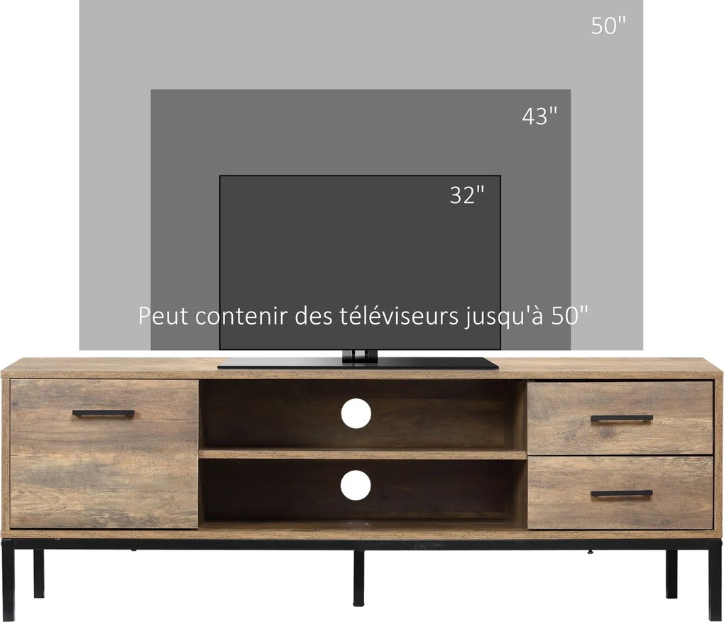HOMCOM Dřevěný TV Stojan pro Televize do 50 Palců se 2 Zásuvkami a 2 Policemi, Správa Kabelů pro Obývací Pokoj, Jídelnu a Ložnici, 132 x 39 x 45.5 cm…