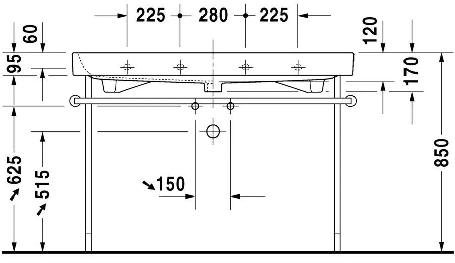 Duravit Happy D.2 - Umyvadlo do nábytku, 1 otvor pro armaturu propíchnutý, 1200 x 505 mm, bílé 2318120000