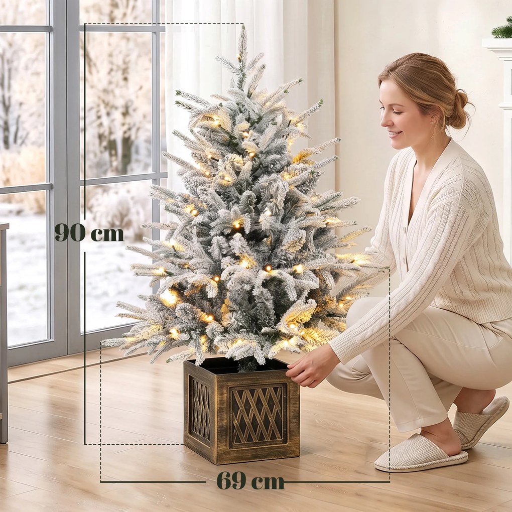 HOMCOM Stolní vánoční stromek 90 cm, předosvětlený, sněhem pokrytý, umělý, 70 teplých bílých LED diod, 488 hrotů, zelená