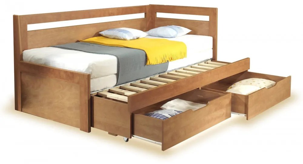 Rozkládací postel s úložným prostorem TANDEM KLASIK pravá, 90x200 BMB, Buk