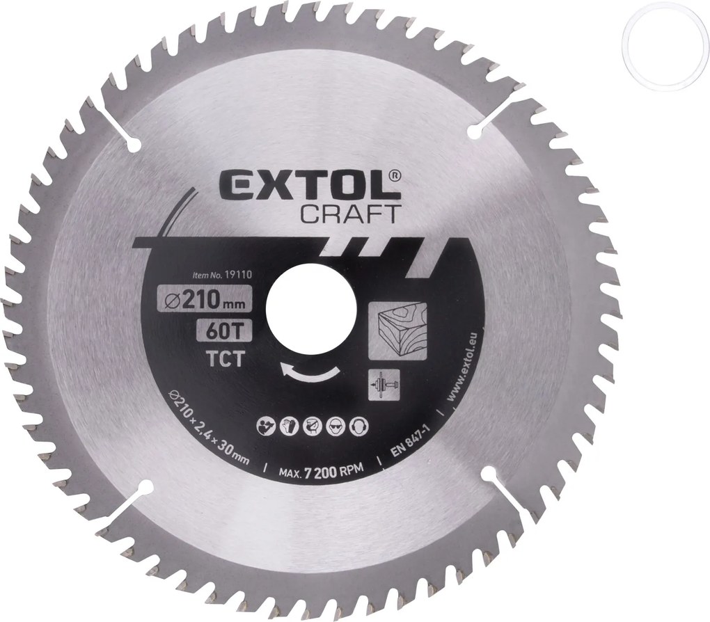 EXTOL CRAFT Kotouč pilový s SK plátky, 210x1,4x30mm, 60T, šířka SK plátku 2,7mm