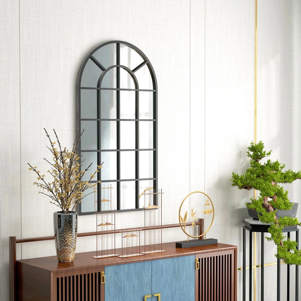 HOMCOM nástěnné zrcadlo šatní zrcadlo 110 x 62 cm zrcadlo do předsíně s kovovým rámem závěsné zrcadlo do obývacího pokoje zrcadlo do ložnice černé | …
