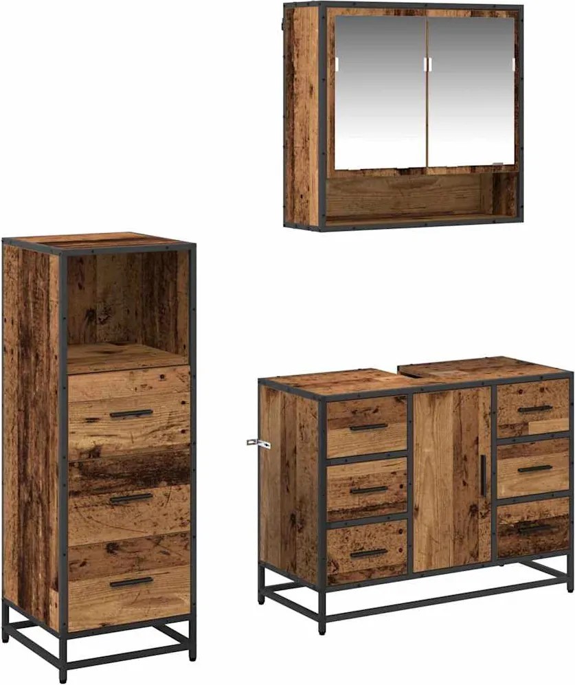 Sada koupelnového nábytku 3 ks Staré dřevo 80 x 33 x 60 cm 3402494