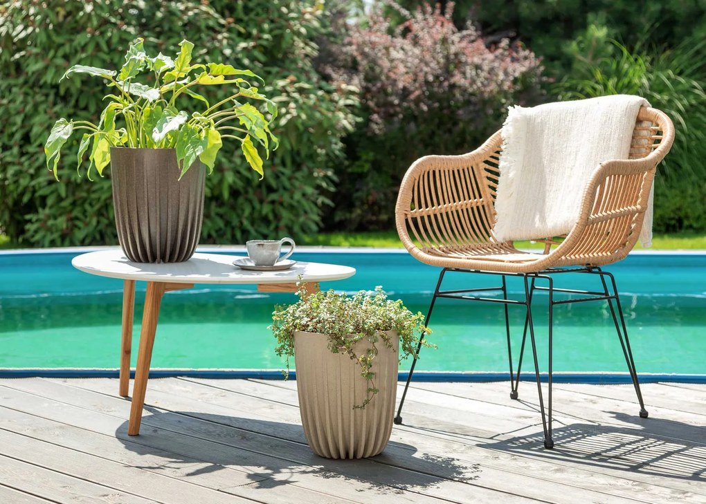 PLASTOVÝ KVĚTINÁČ STRIPPED ECO 30X25 CM TMAVĚHNĚDÁ