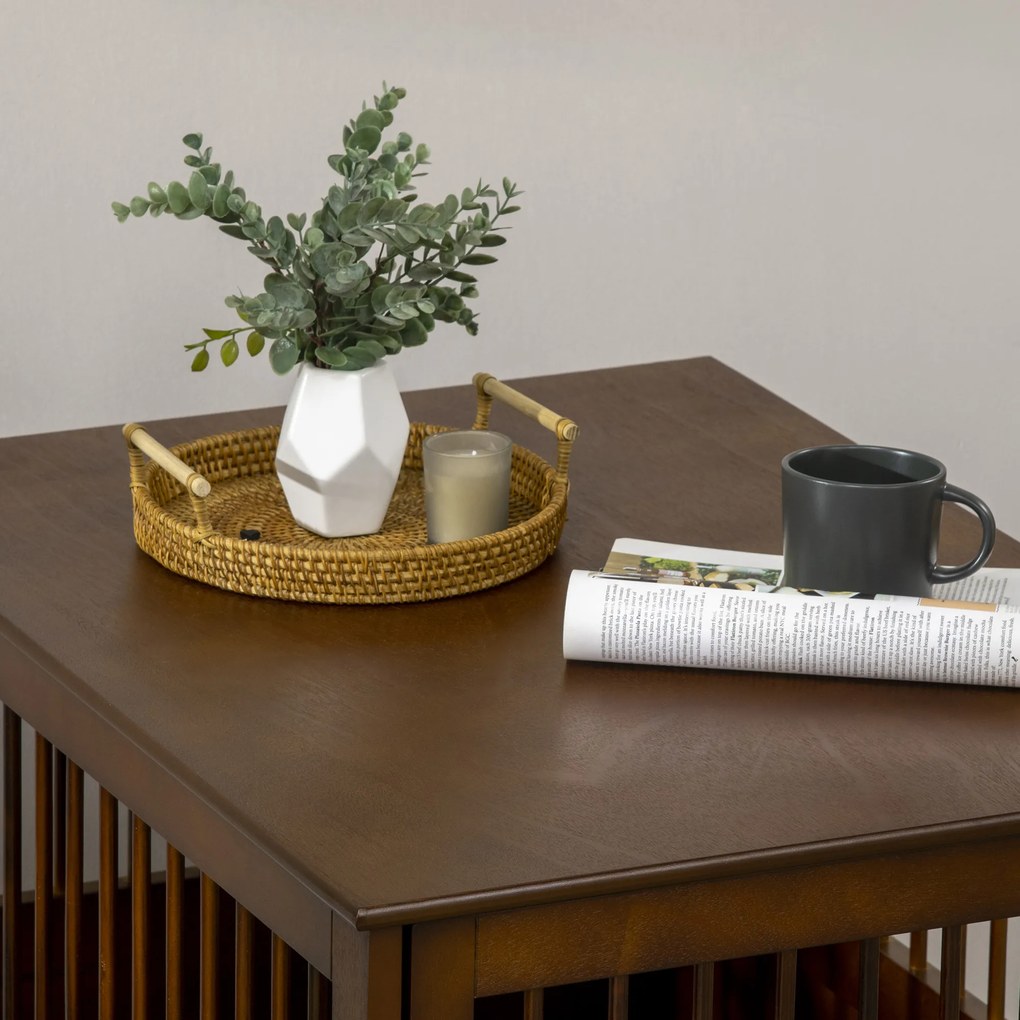 PawHut klec pro psy se stolovou deskou stylová psí bouda pro středně velké psy vnitřní uzamykatelné dveře hnědá 80,5x59,5x67,5cm | Aosom.de