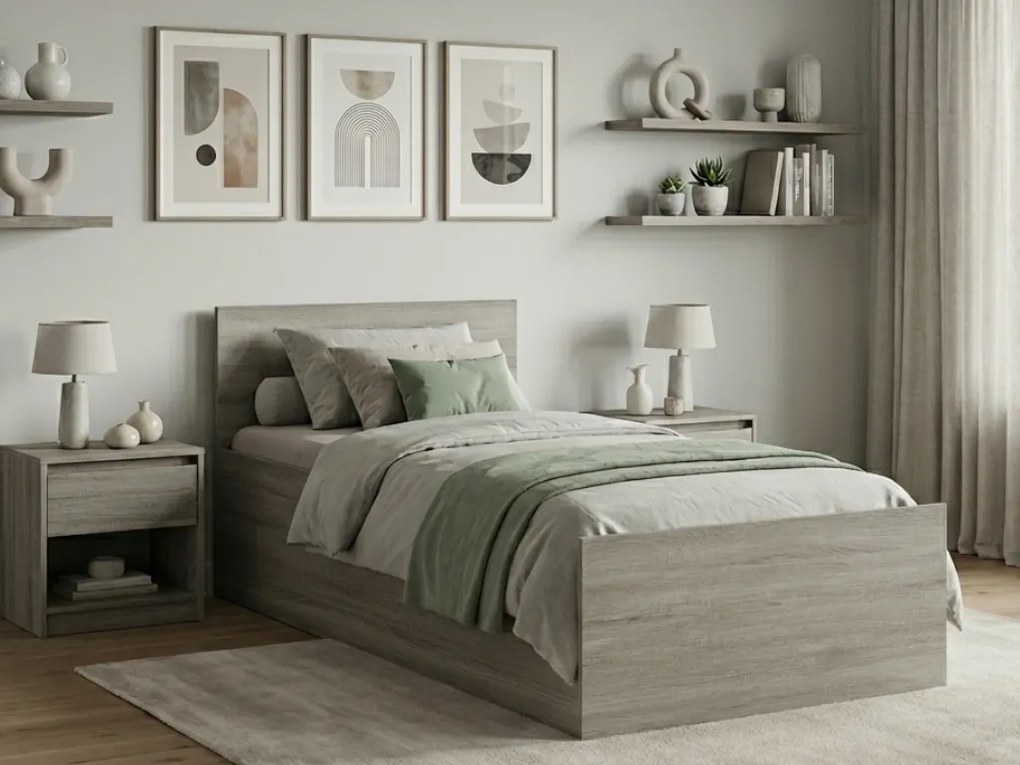 Postel SOFIA 90 x 200 cm, dub lanýž Matrace: Matrace Deluxe 10 cm, Rošt: S lamelovým roštem