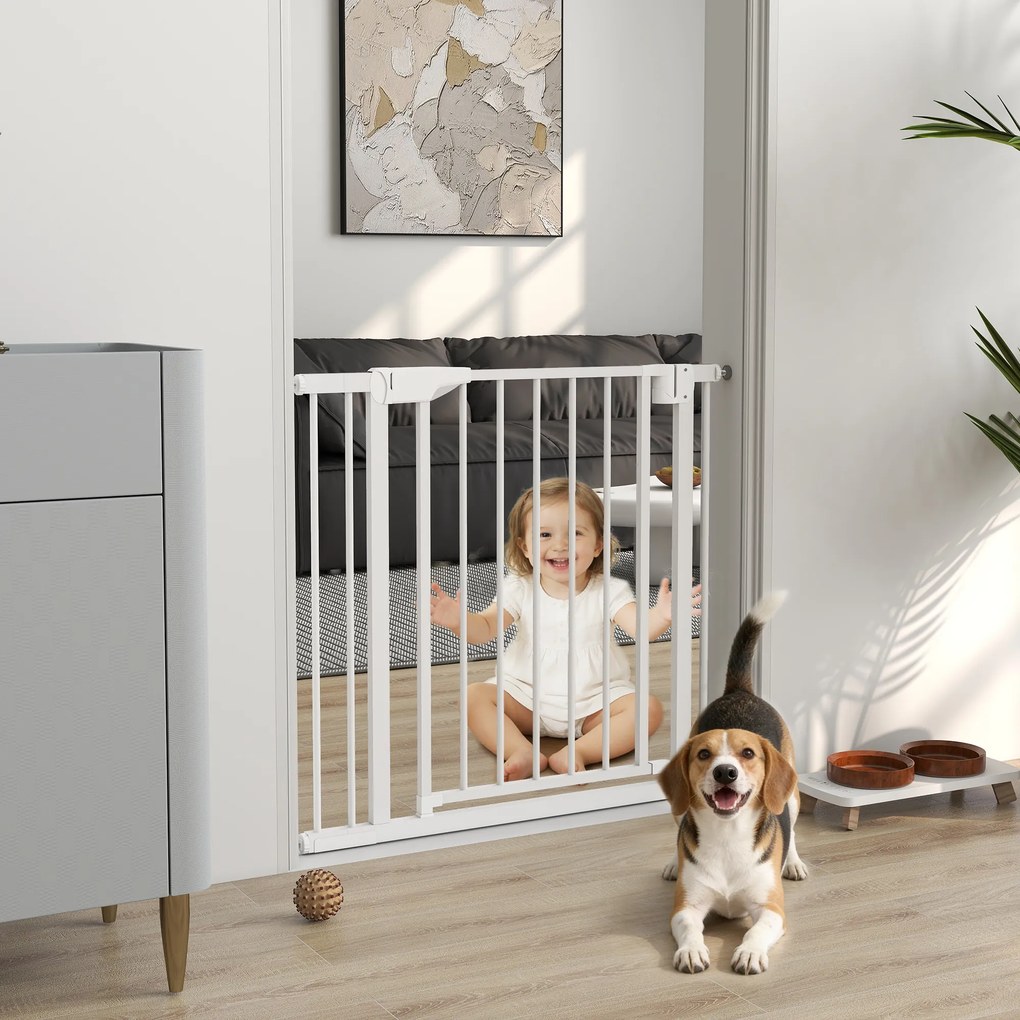 PawHut Schodišťová branka Bezpečnostní branka bez vrtání s automatickým zavíráním pro děti Kuchyňské schody 76-89 x 76 cm Bílá