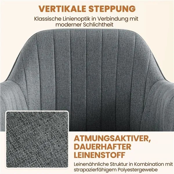 Kancelářská židle Yaheetech – tmavě šedá, 60 cm (šířka) × 61 cm (hloubka) × 83 cm – 92,5 cm (výška) (267660313202)