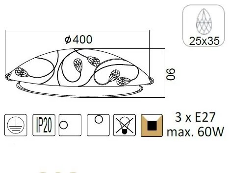 ACA DECOR Přisazené svítidlo ANYA max. 3x60W/230V/E27/IP20