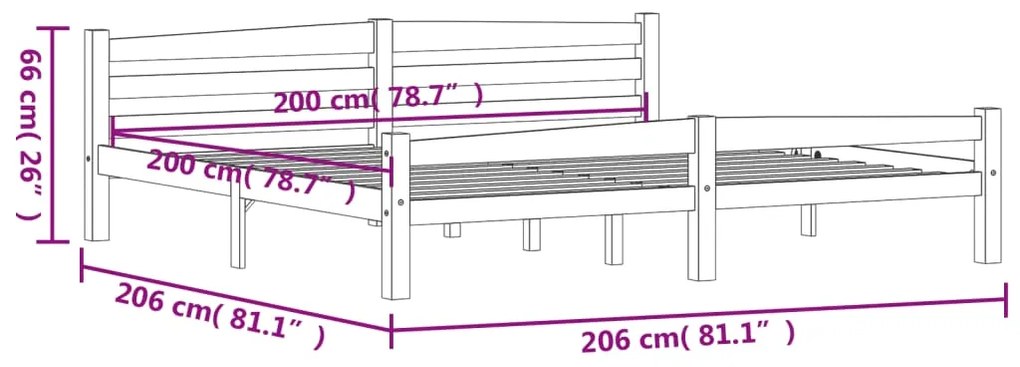 vidaXL Rám postele bílý masivní borové dřevo 200 x 200 cm