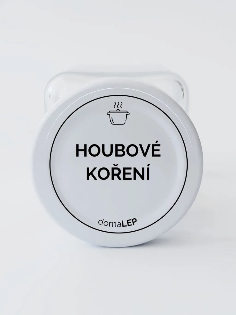 Samolepka na kořenky HOUBOVÉ KOŘENÍ průhledná 5 cm tučné písmo