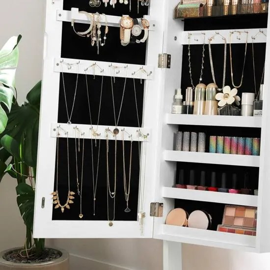 Zrcadlová skříňka se 2 samostatnými organizéry na make-up, bílá
